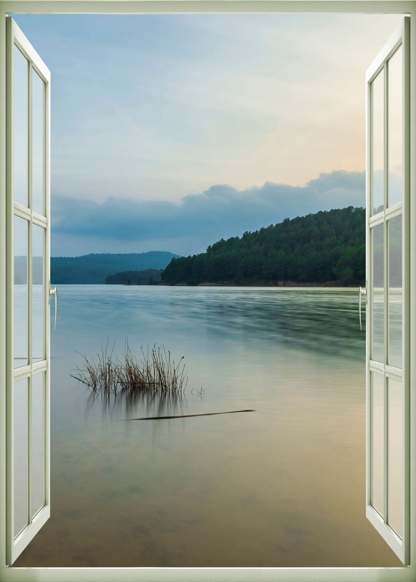 'Window view calm lake' Poster, picture, metal print, paint by Vicen ...