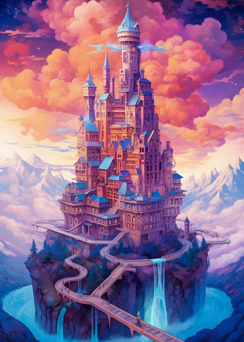 'Golden fantasy castle' Poster, picture, metal print, paint by Muhammad ...