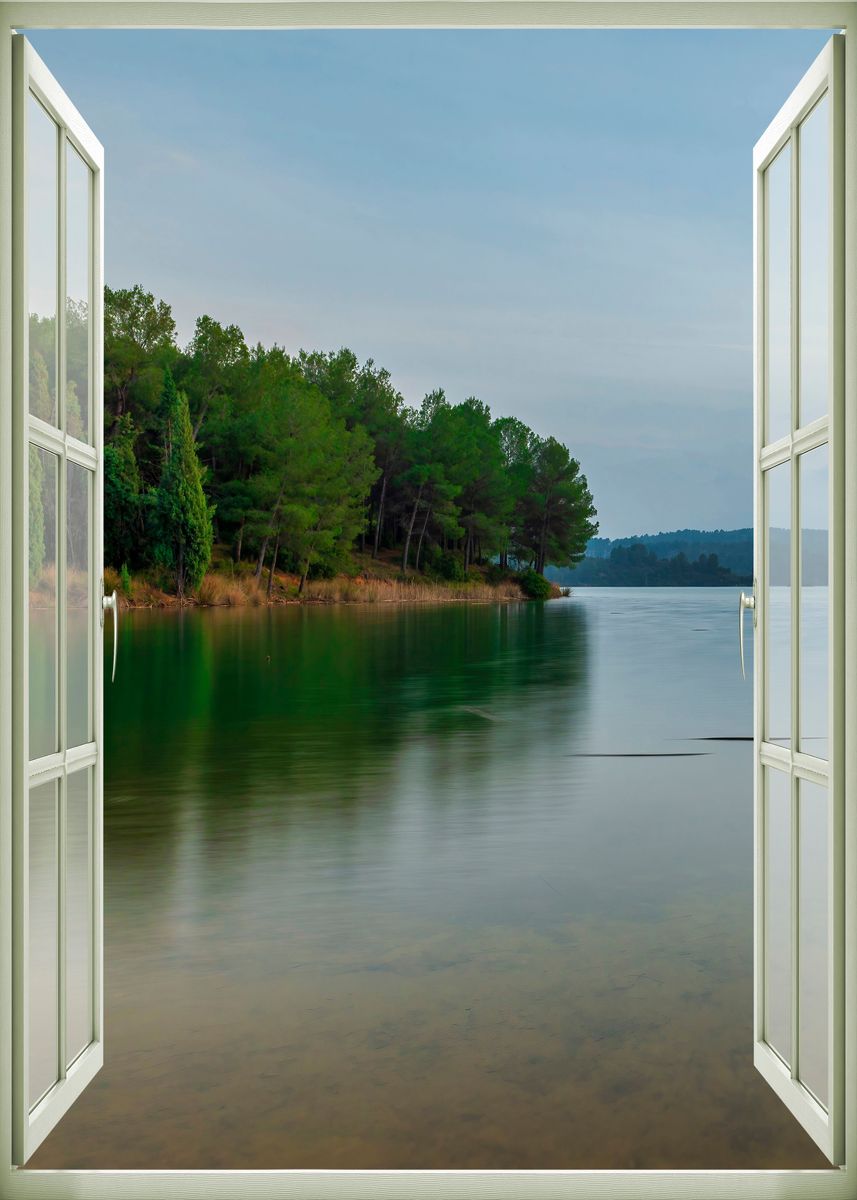 'Window view calm lake' Poster, picture, metal print, paint by Vicen ...