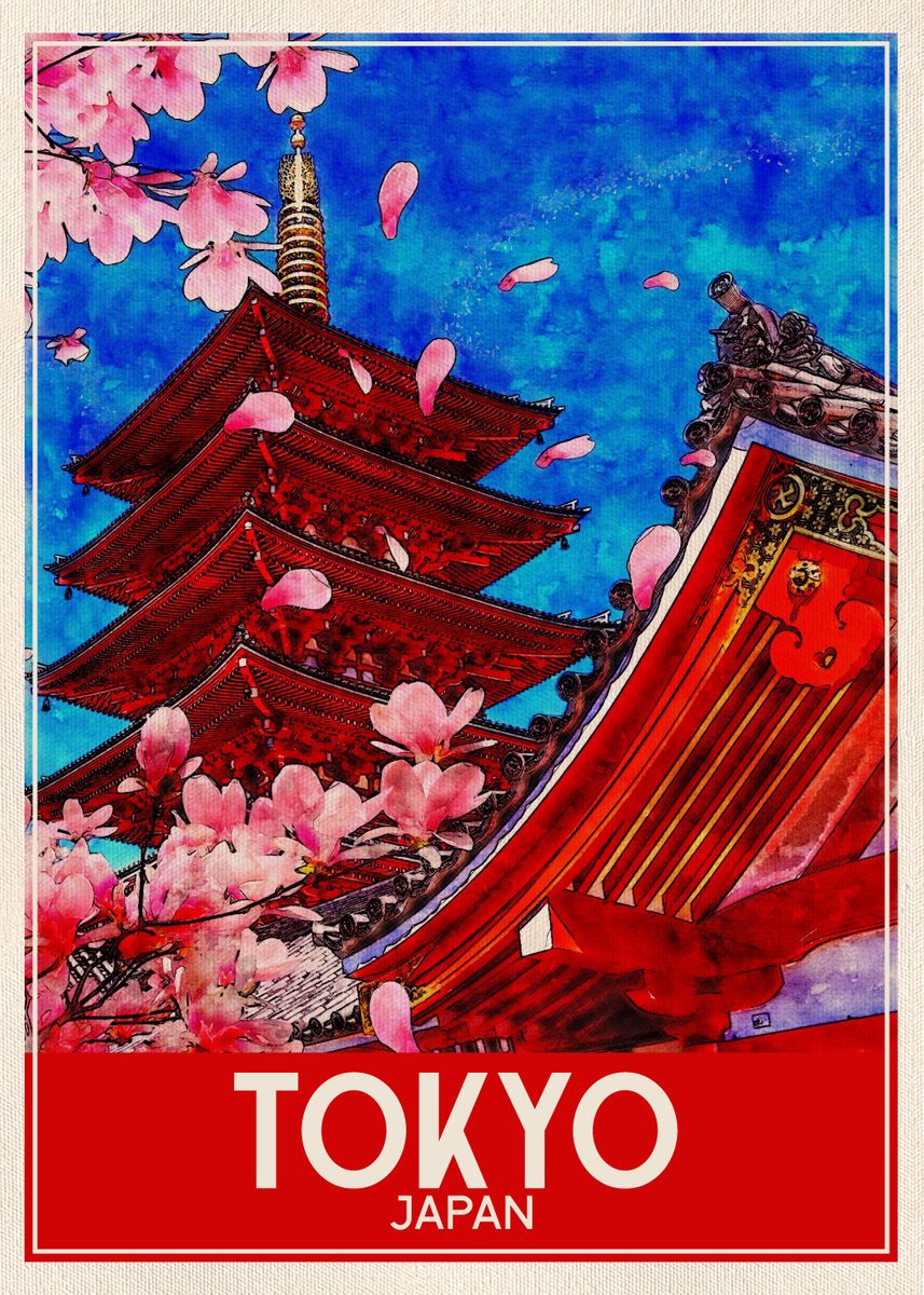 'Travel Art Tokyo Japan' Poster, picture, metal print, paint by FAA Grafica | Displate