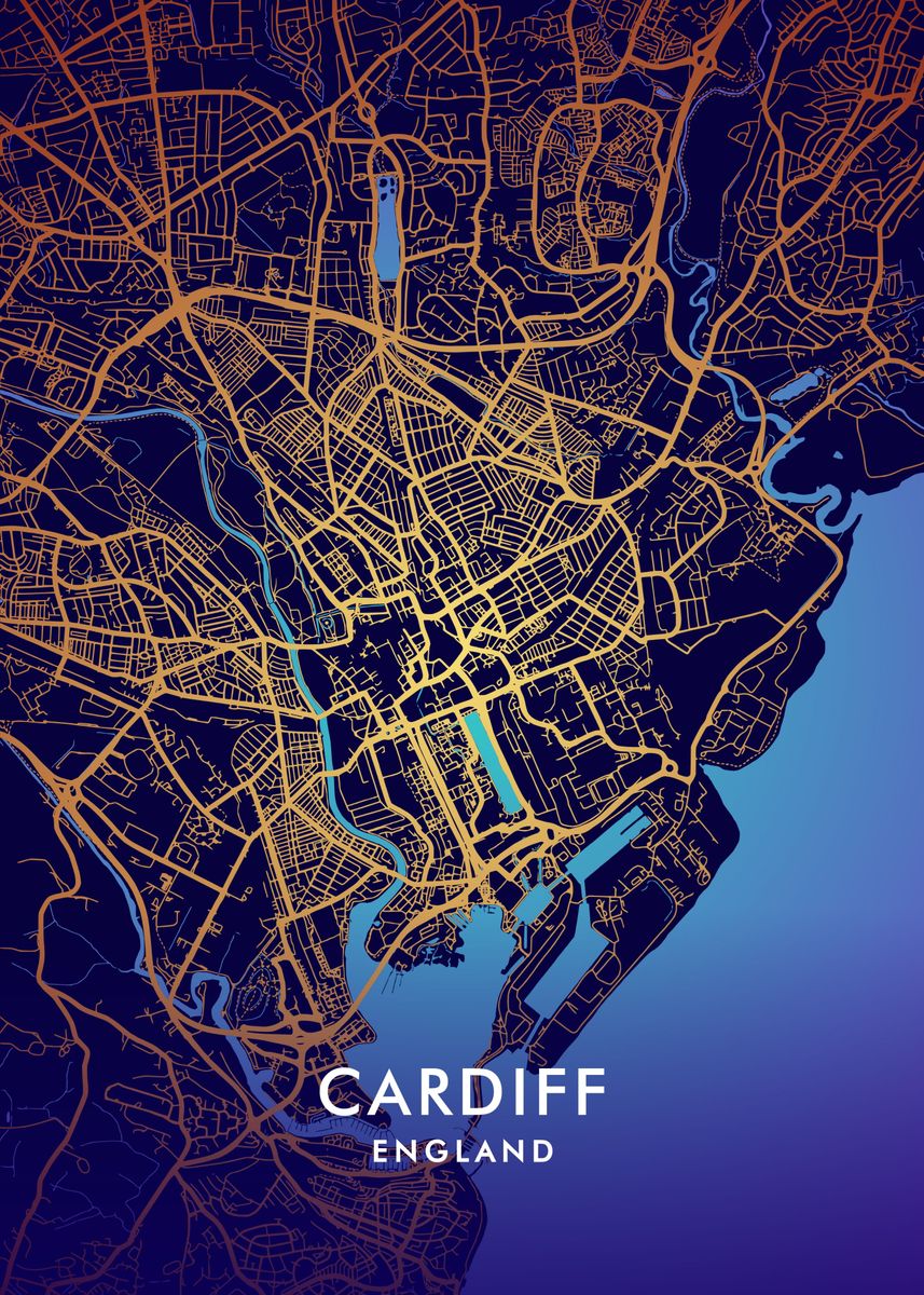 'Cardiff City map' Poster, picture, metal print, paint by Miracle ...