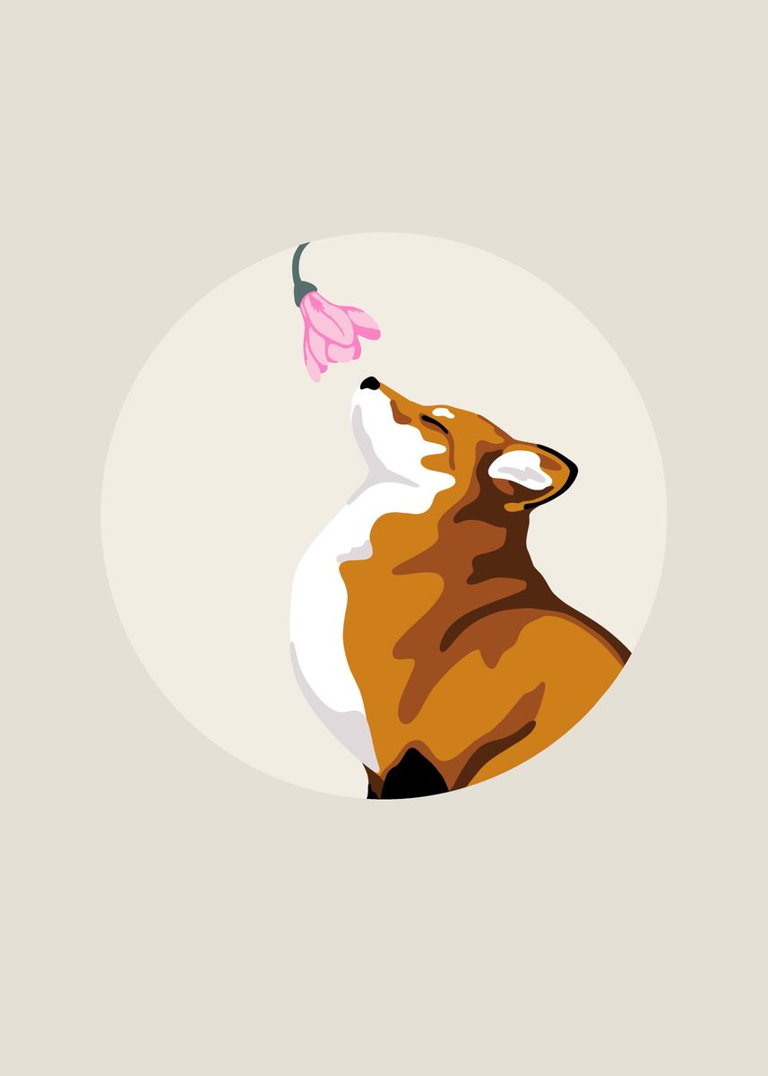 'Fox Smelling Flower Animal' Poster, picture, metal print, paint by ...