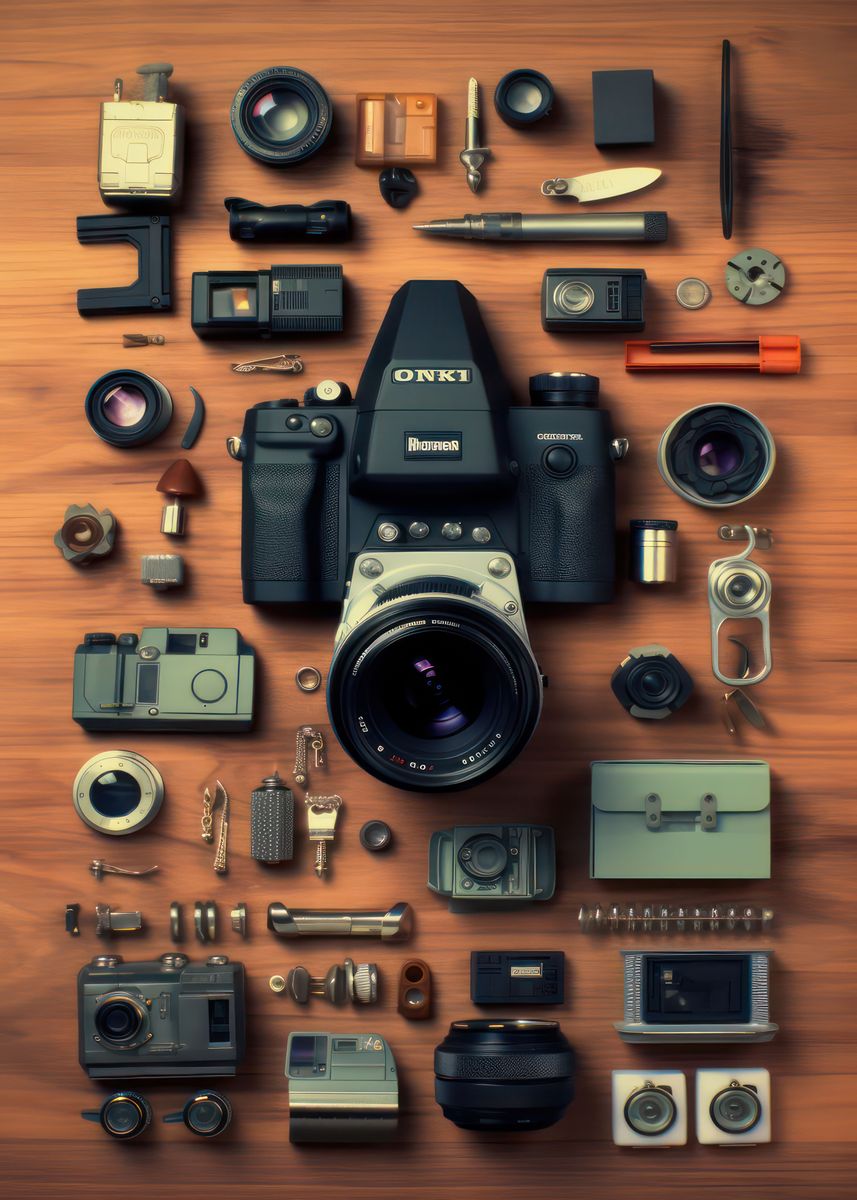 'Knolling Camera Gear' Poster, picture, metal print, paint by ...