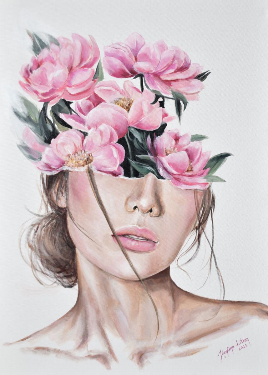 'Peonies girl artwork' Poster, picture, metal print, paint by Jozefina ...