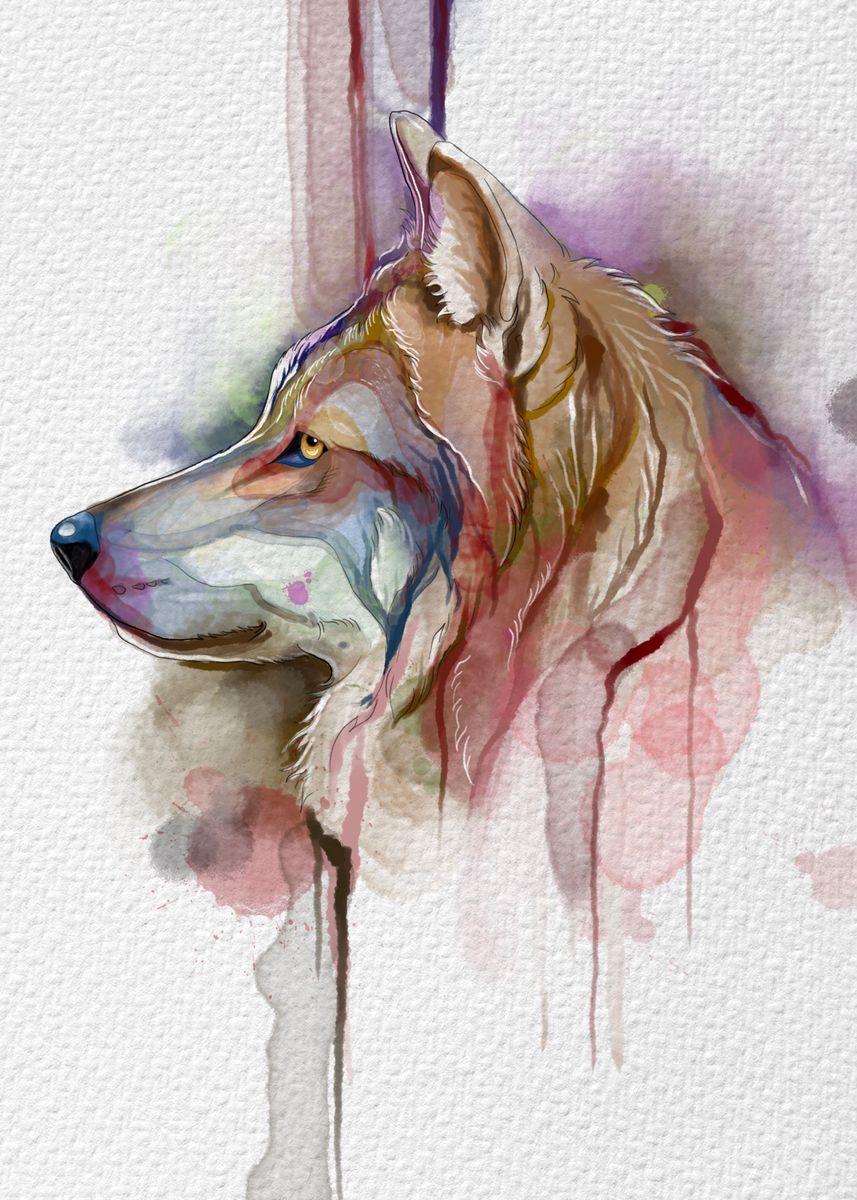 'wolf watercolor painting' Poster, picture, metal print, paint by ...