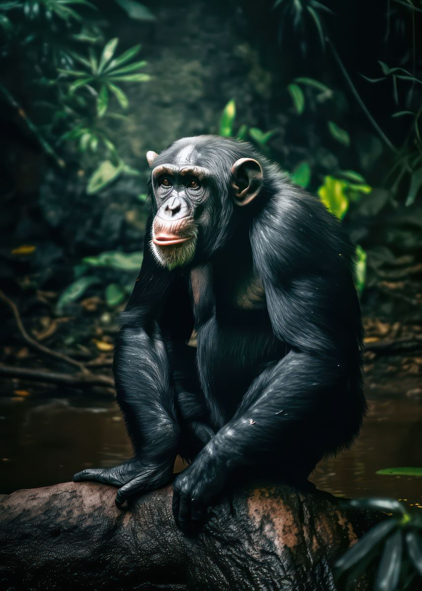'Inquisitive chimpanzee' Poster, picture, metal print, paint by ...