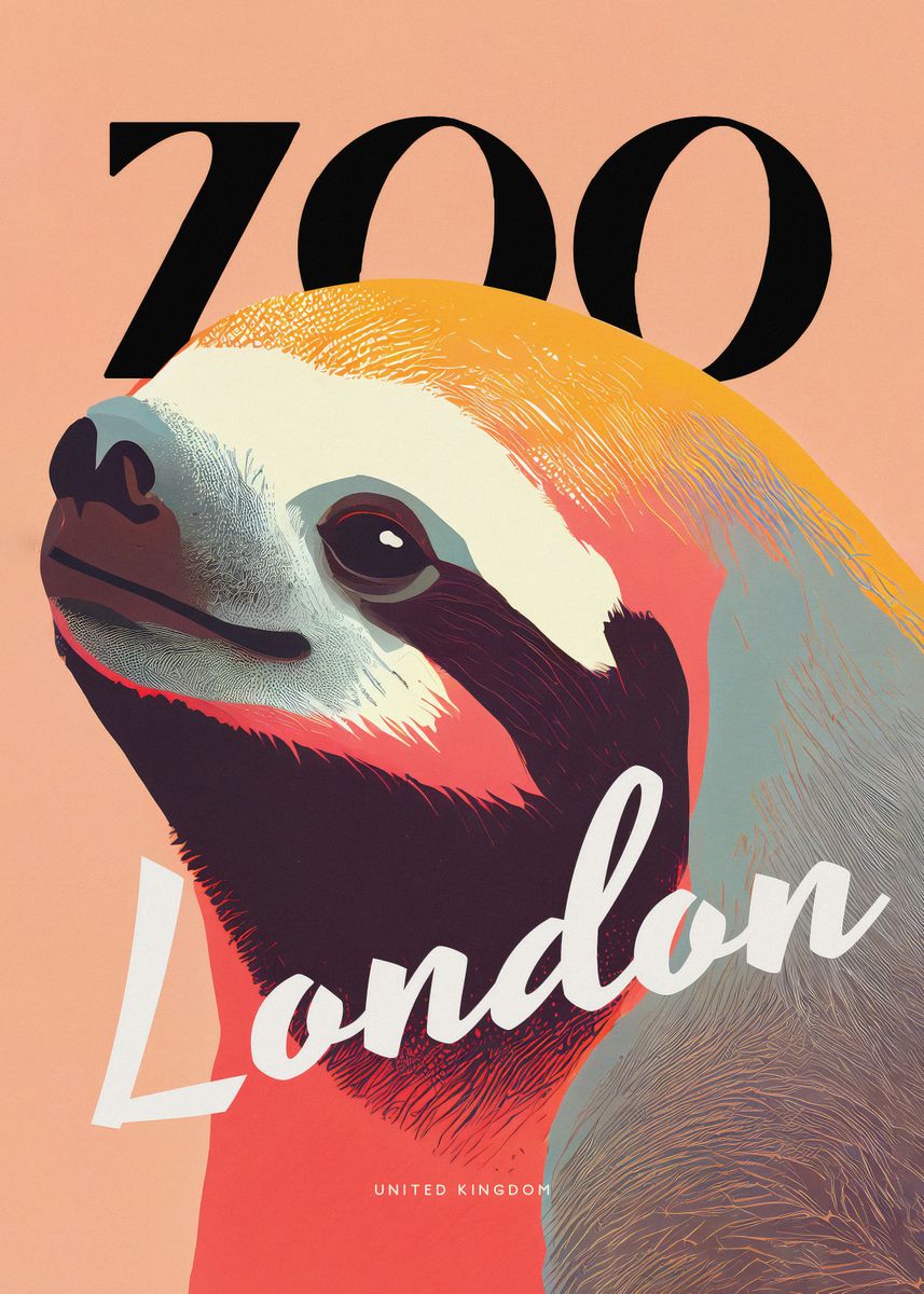 'London Zoo Sloth Poster' Poster, picture, metal print, paint by ...