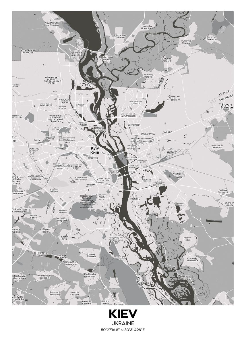 'Kiev Ukraine streetmap' Poster, picture, metal print, paint by ...