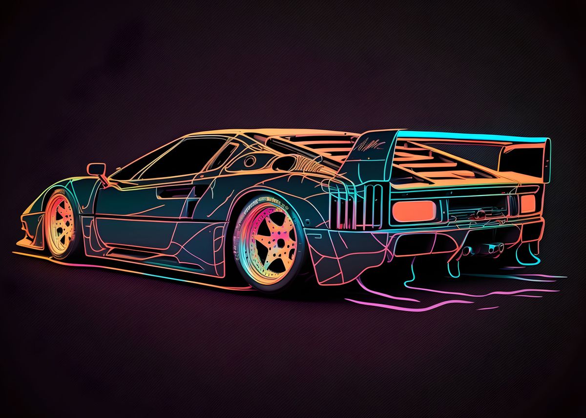 'Neon Painted Ferrari F40' Poster by Zukato | Displate