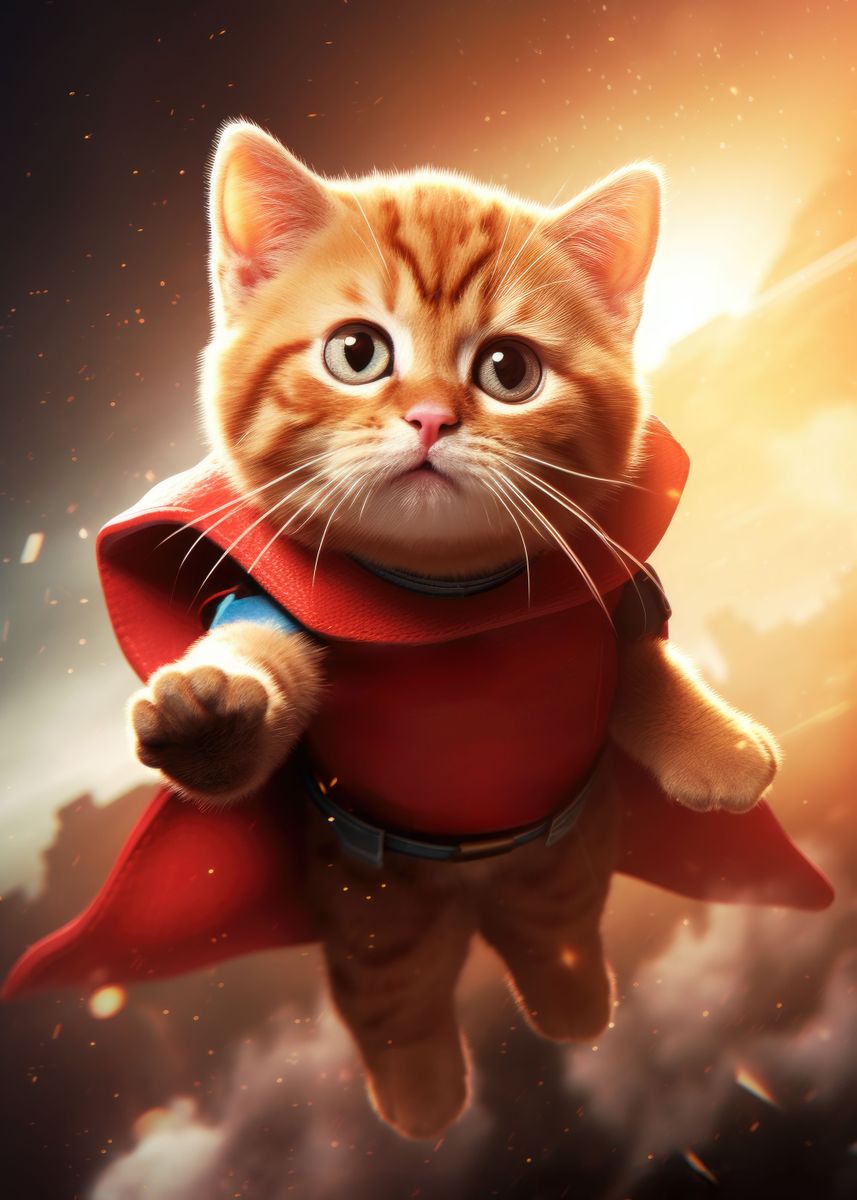 'Cute Super Hero Kitten Cat' Poster, picture, metal print, paint by ...