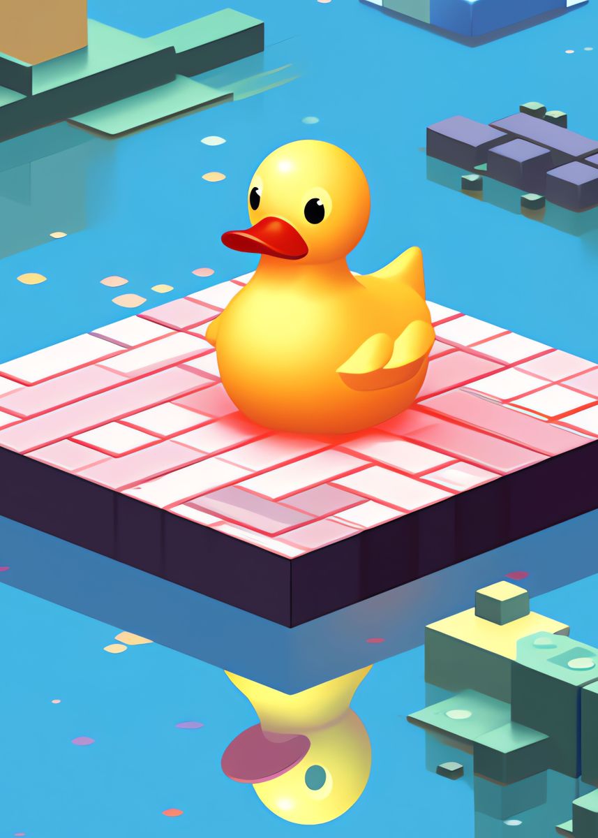 'cute yellow duck in pond ' Poster, picture, metal print, paint by My ...