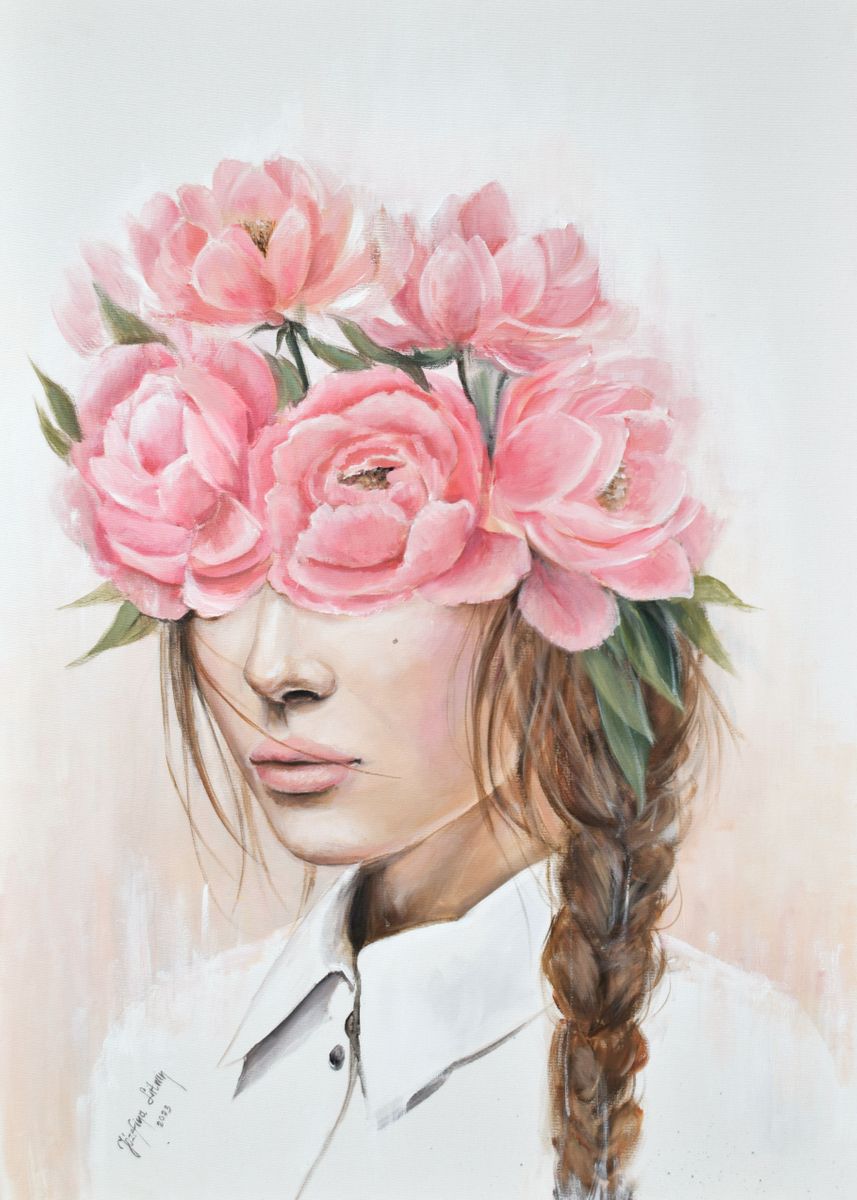 'Girl with peonies artwork' Poster by Jozefina Litwin | Displate