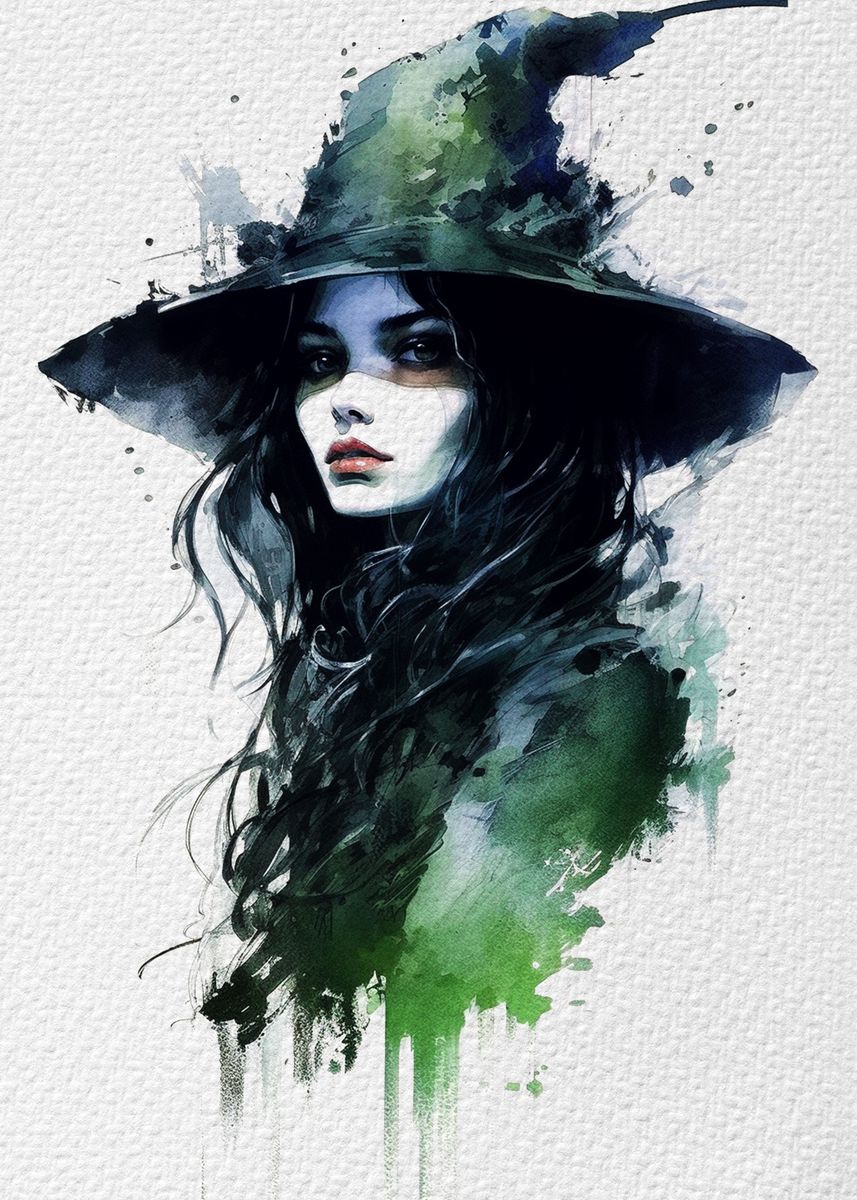 'Witch poster watercolor ' Poster, picture, metal print, paint by ...