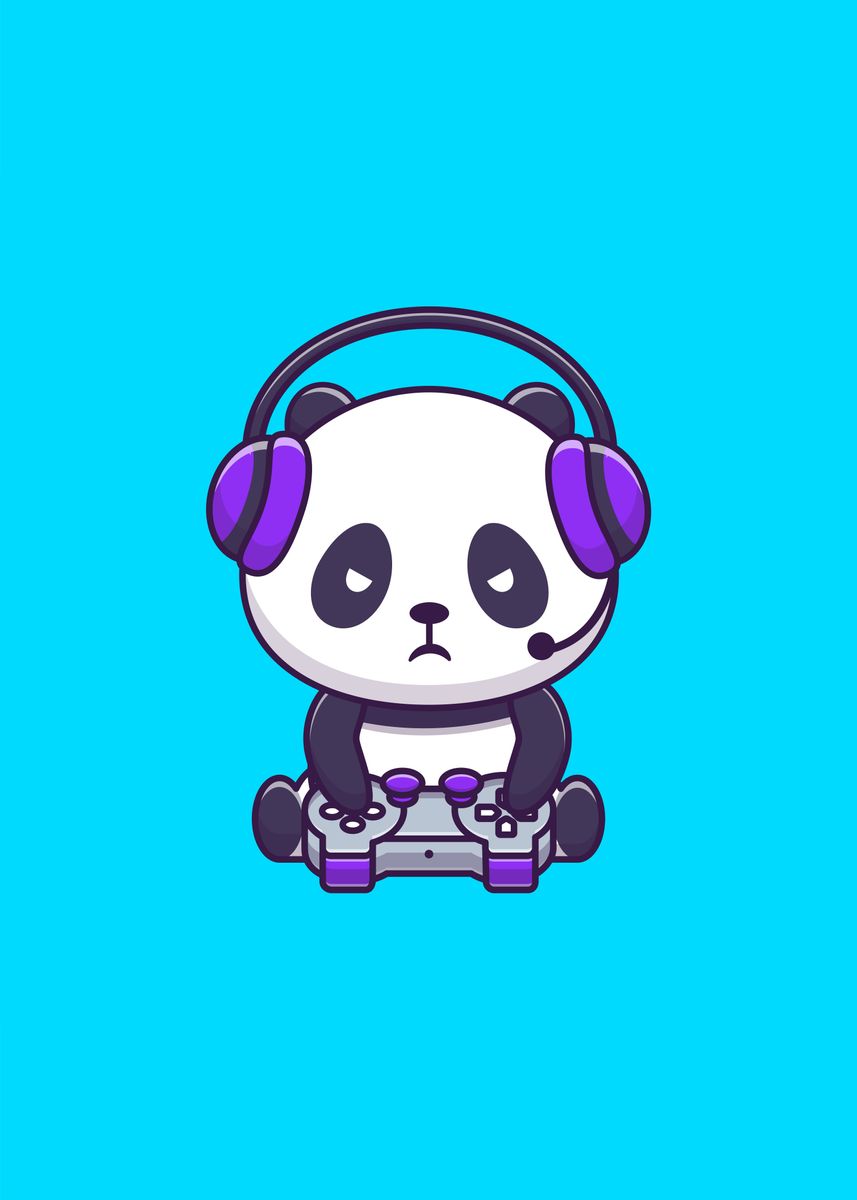 'Cute Panda Gaming Cartoon ' Poster, picture, metal print, paint by ...