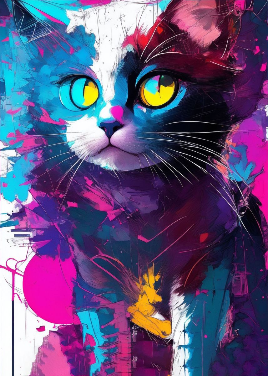 'Cute Cat Abstract CMYK' Poster by FlyingBlade | Displate