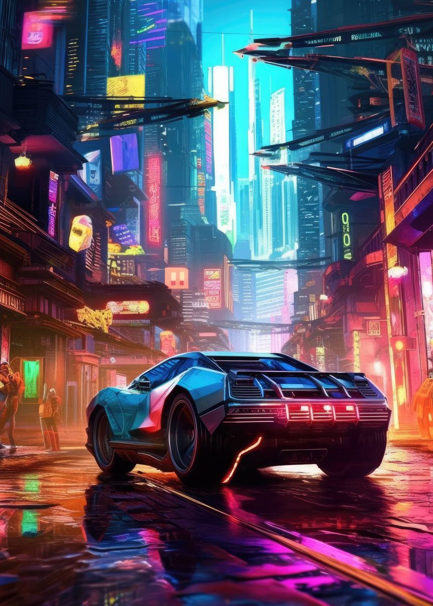 'Futuristic City Cars' Poster, picture, metal print, paint by Stephen ...