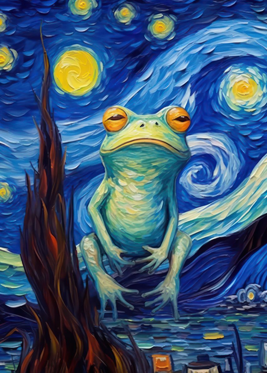 'Starry Night Frog Painting' Poster, picture, metal print, paint by ...