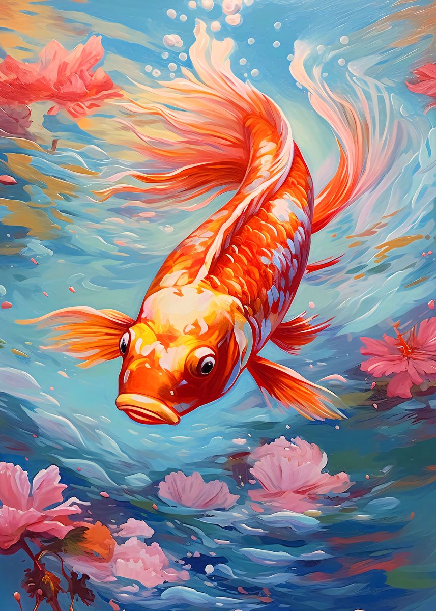 'Koi Japanese Fish Painting' Poster, picture, metal print, paint by ...