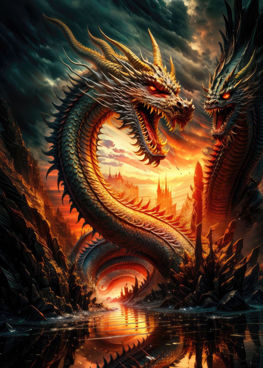 'Dragons rising' Poster, picture, metal print, paint by AnnArtshock ...