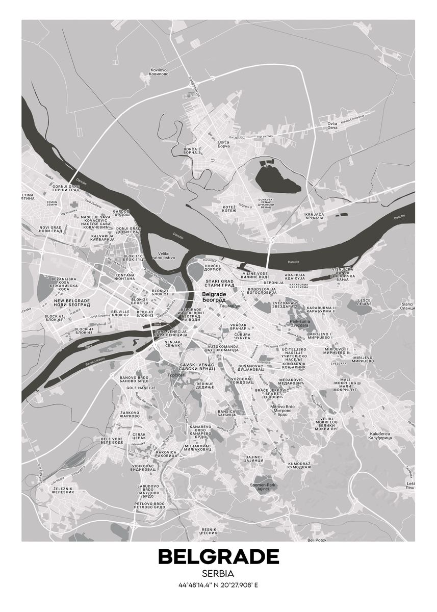'Belgrade Serbia map' Poster, picture, metal print, paint by ...
