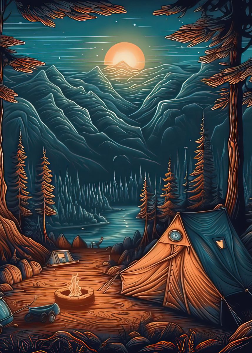 'Night Fire Camp' Poster, picture, metal print, paint by Gokan Redoulse ...