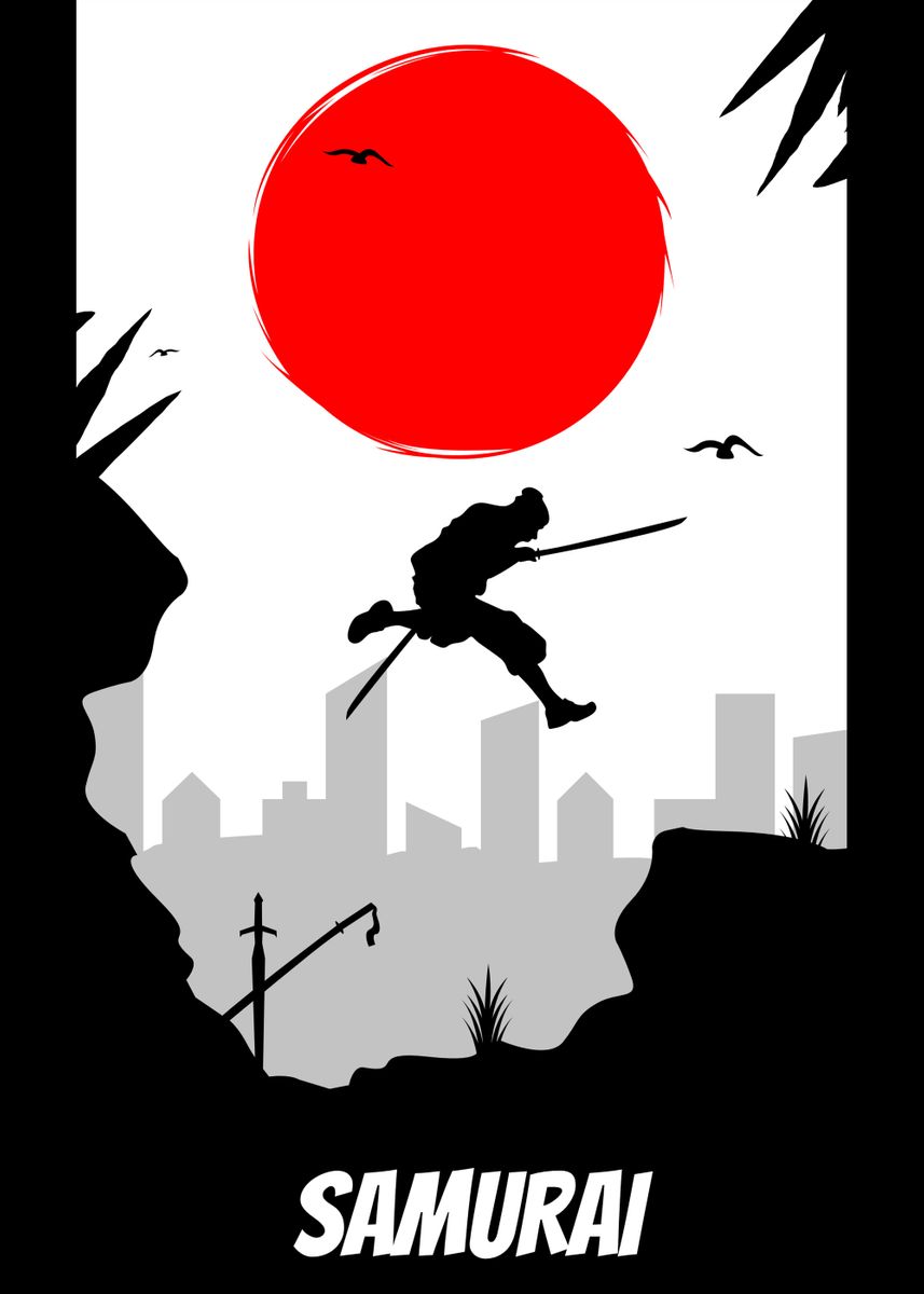 'Red moon samurai Art' Poster, picture, metal print, paint by Japanese ...