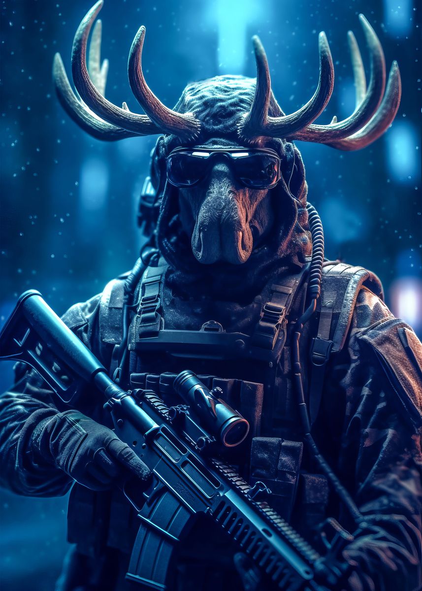 'Soldier Moose' Poster, picture, metal print, paint by Arnas Čemerka ...