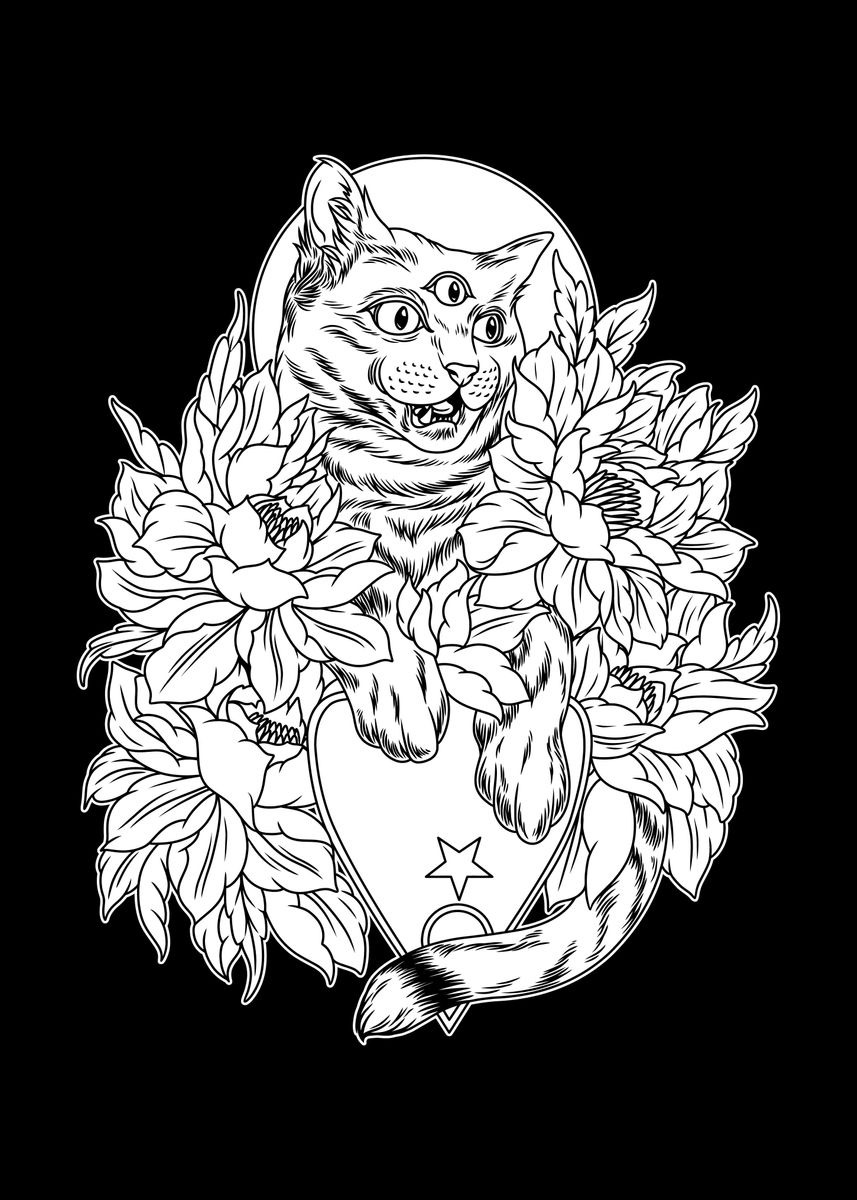 'Cat Pointer BnW' Poster, picture, metal print, paint by hendra pratama ...