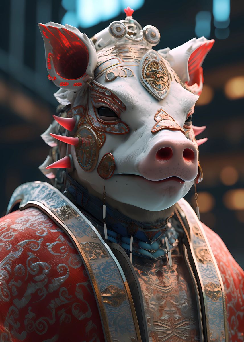 'Cyberpunk Peking Opera Pig' Poster by Frank Hirschle | Displate
