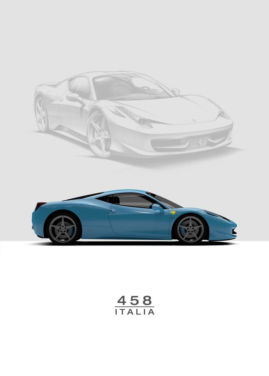 'Ferrari 458 Italia Blue' Poster, picture, metal print, paint by 21 MXM ...