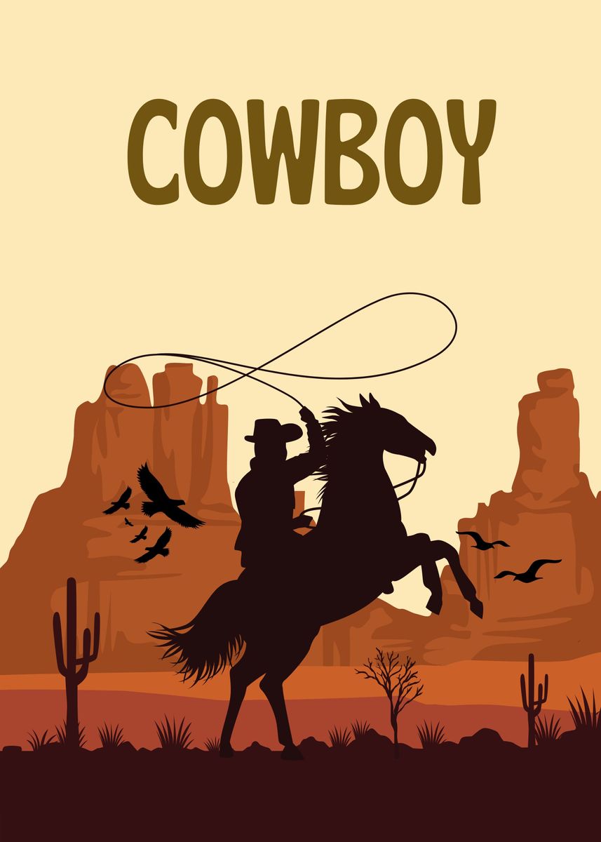 'The Cowboy' Poster, picture, metal print, paint by Retro World | Displate