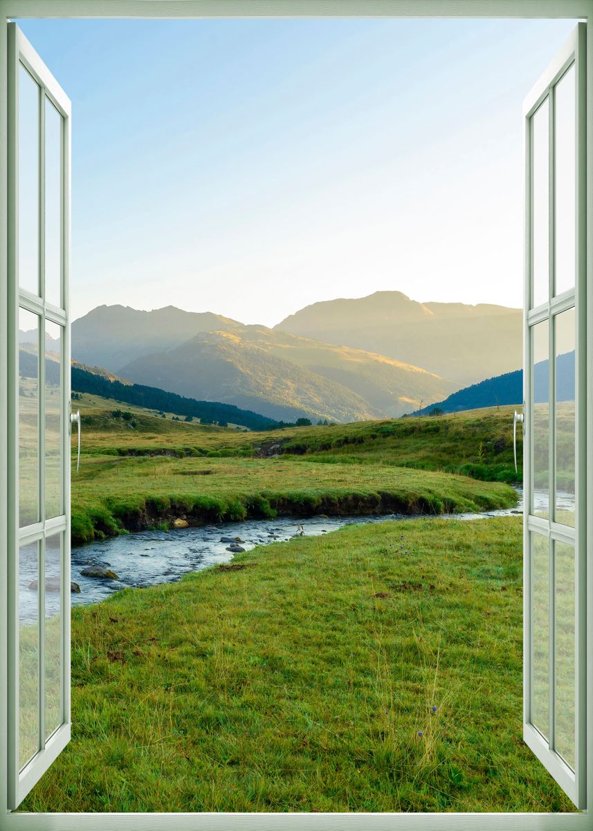 'Window view river mountain' Poster, picture, metal print, paint by ...