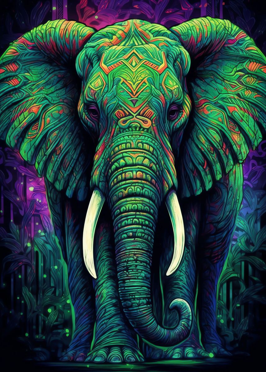 'Aesthetic Neon Elephant' Poster, picture, metal print, paint by Siren ...