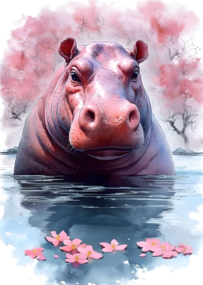 'Hippopotamus' Poster, picture, metal print, paint by Michael I. Organ ...