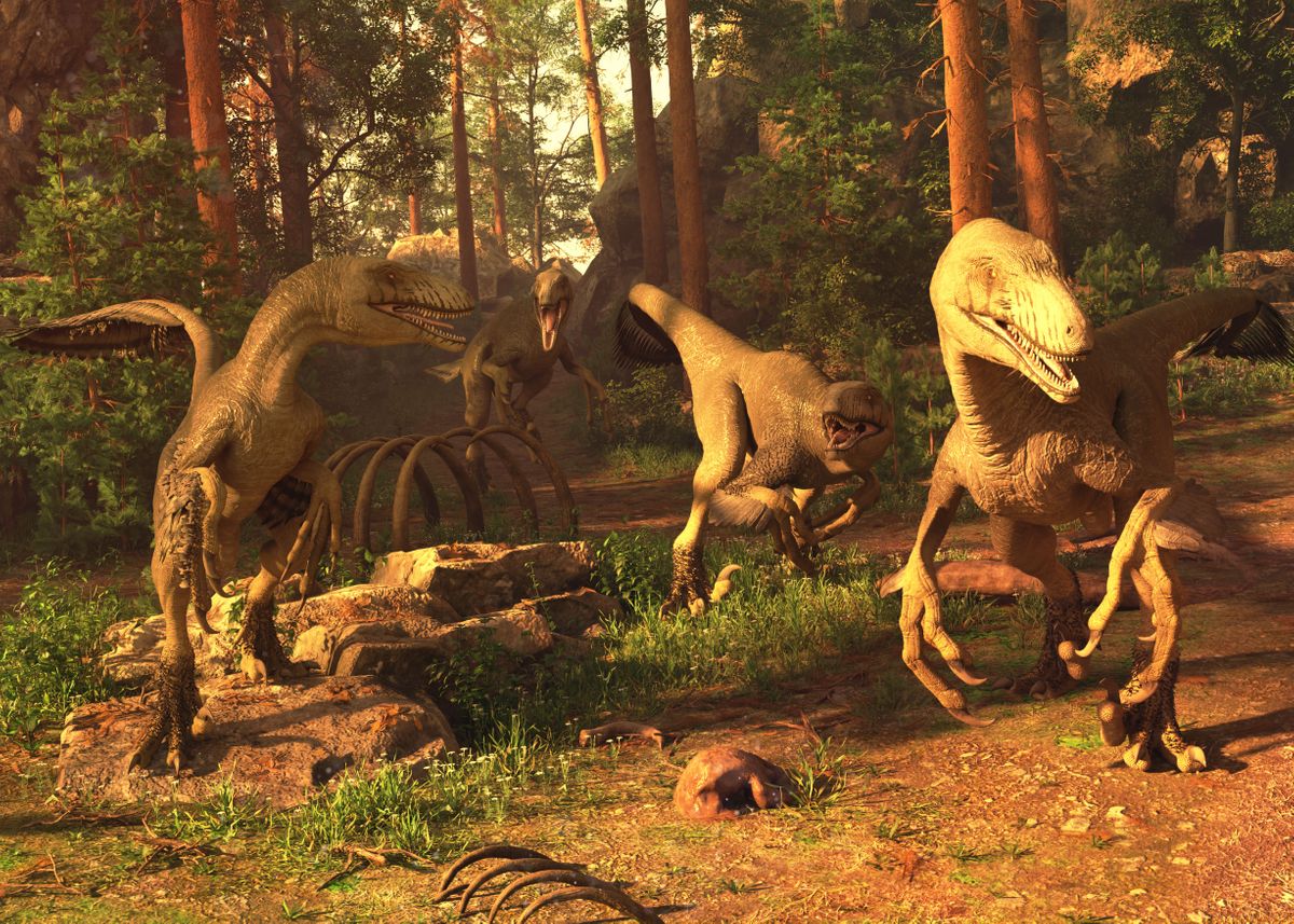 'Raptors Hunting dinosaur' Poster by Gigi Bgm | Displate