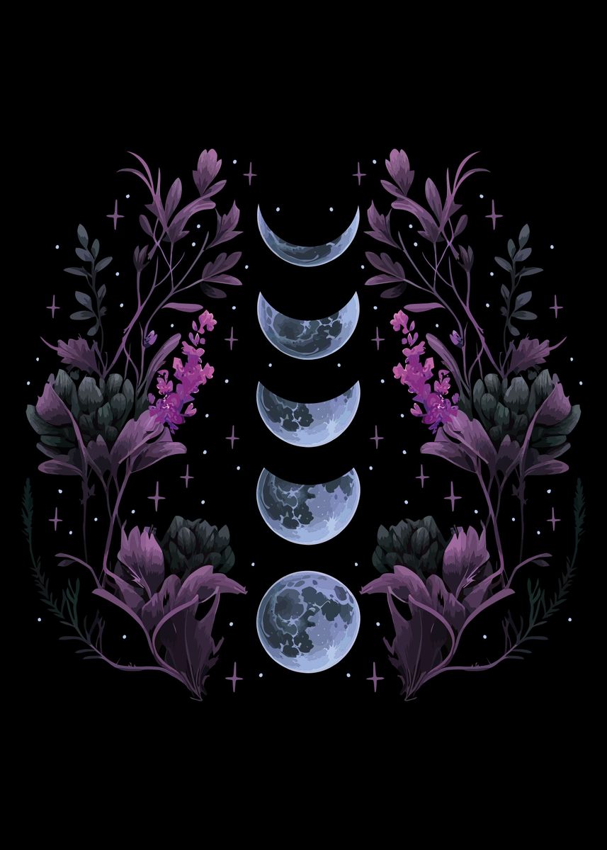 'Dark Floral Moon Phases' Poster, picture, metal print, paint by Adam ...