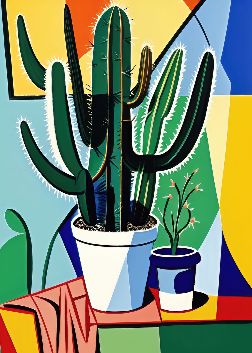 'Artistic Cactus Painting' Poster, picture, metal print, paint by BluePinkPanther | Displate