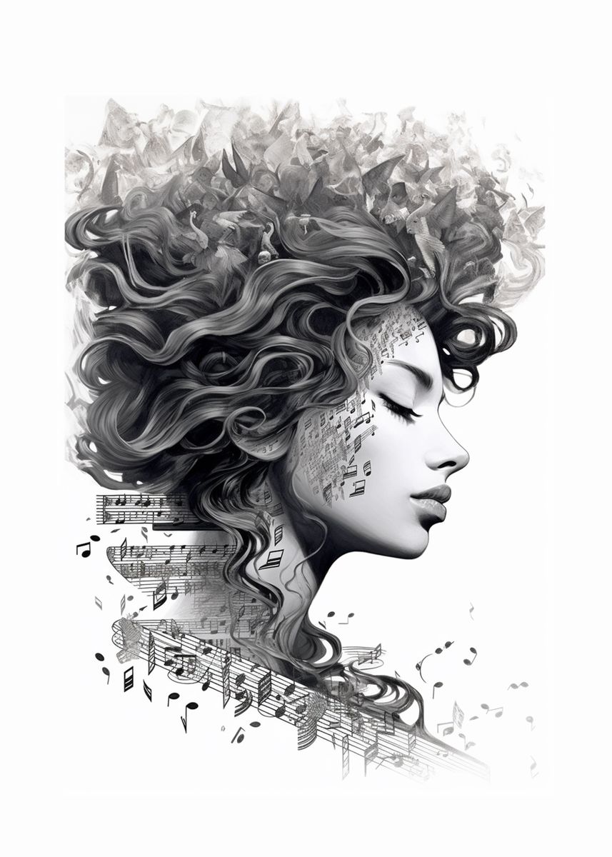 'Piano Women Music Art' Poster, picture, metal print, paint by KING ...