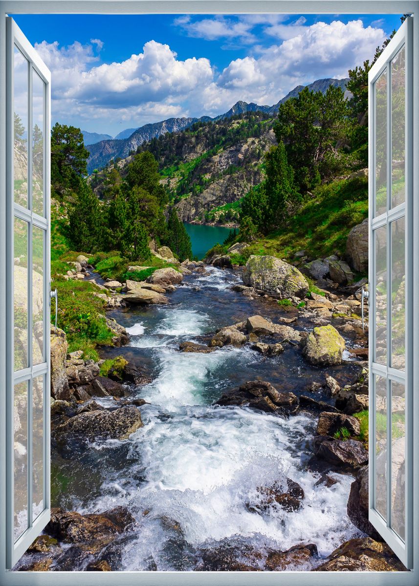 'Window view river mountain' Poster, picture, metal print, paint by ...
