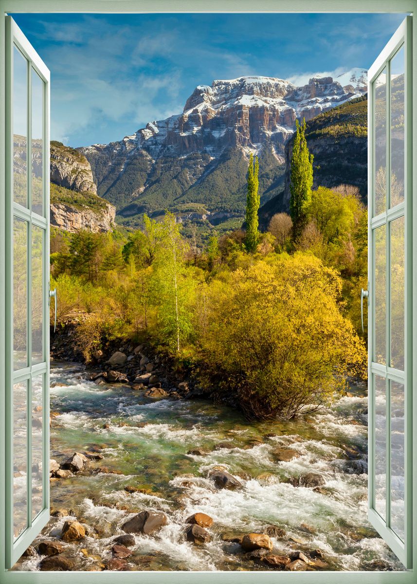'Window view river mountain' Poster, picture, metal print, paint by ...