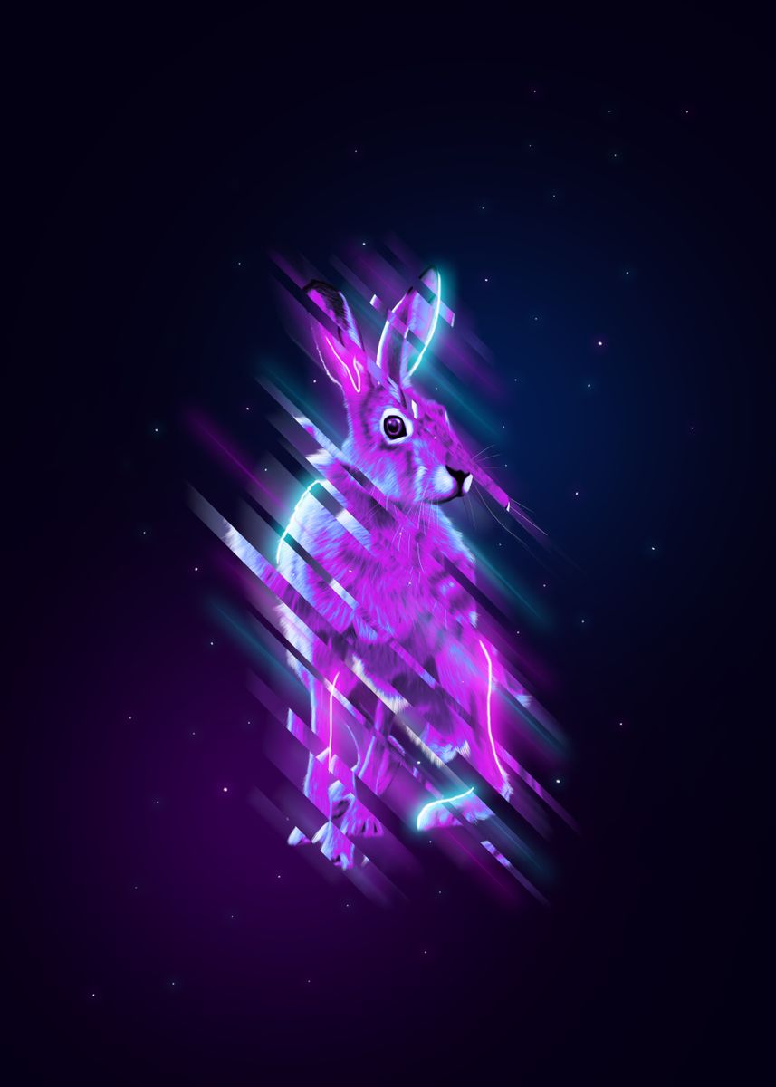 'Neon Hare' Poster, picture, metal print, paint by Mike Bartlett Studio ...
