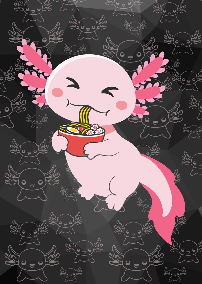 'Axolotl Eating Noodles' Poster, picture, metal print, paint by Wyld ...