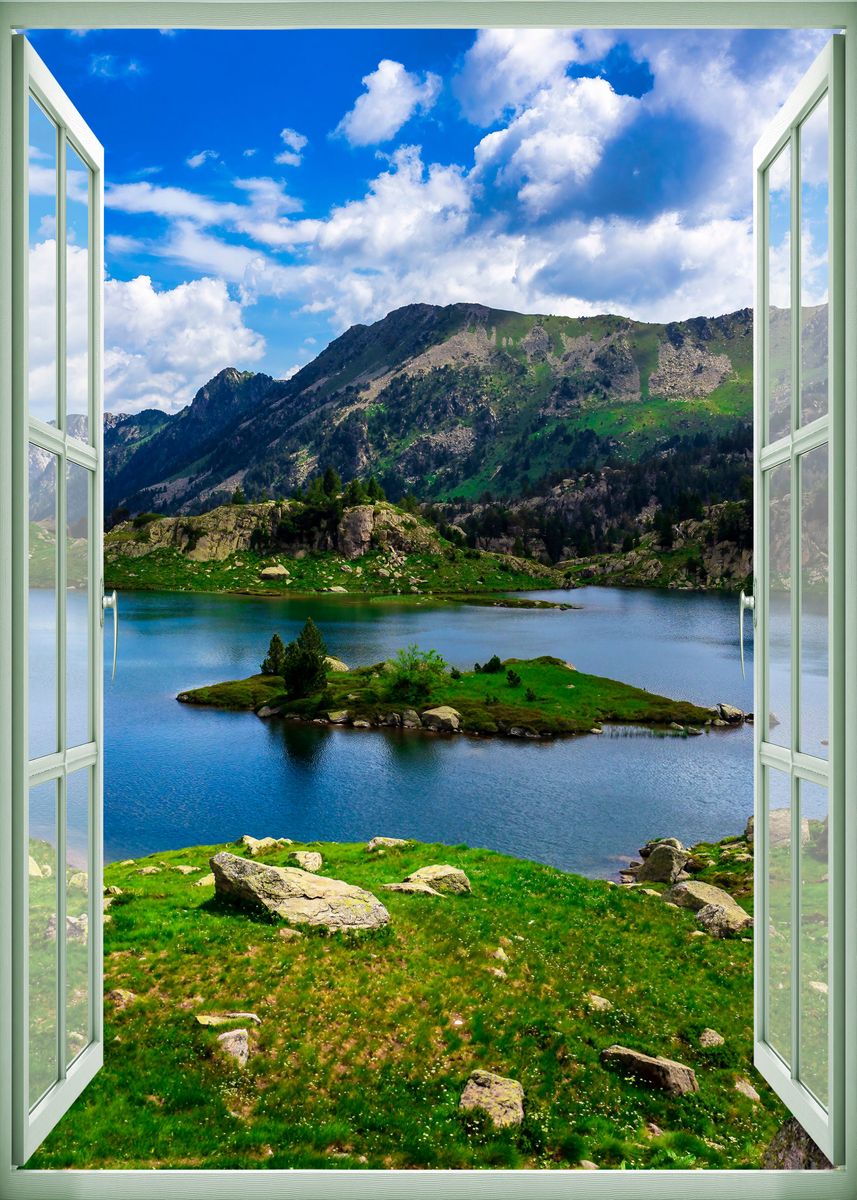 'Window view river mountain' Poster, picture, metal print, paint by ...