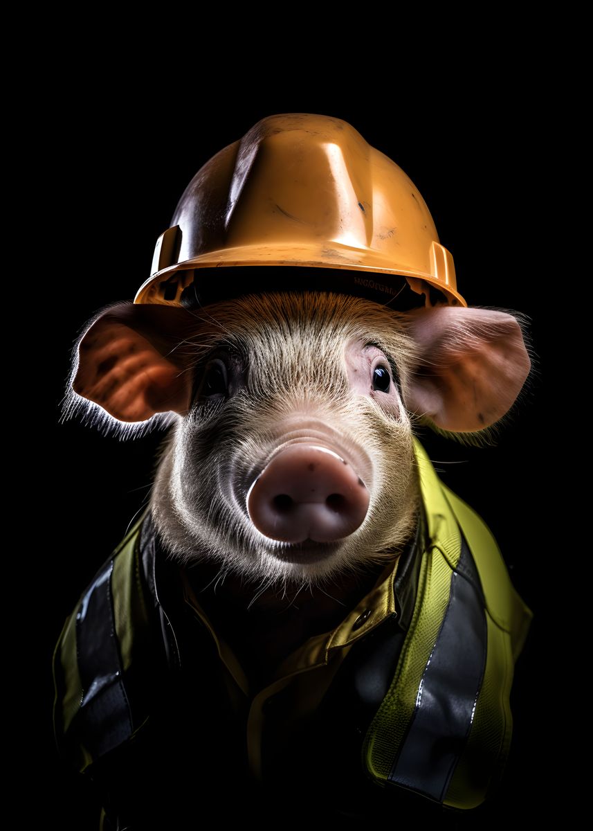 'Builder Pig' Poster, picture, metal print, paint by Makadur | Displate