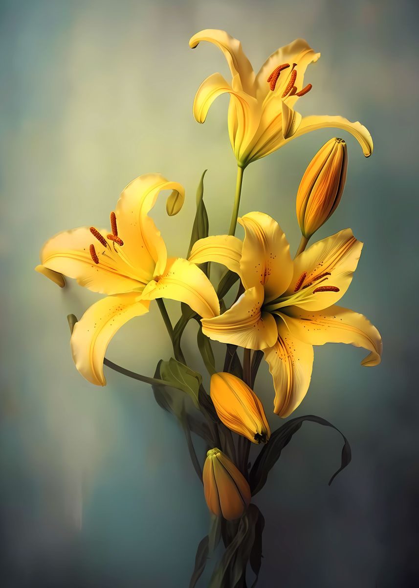 'Golden Lily Flower' Poster, picture, metal print, paint by Jamestar ...