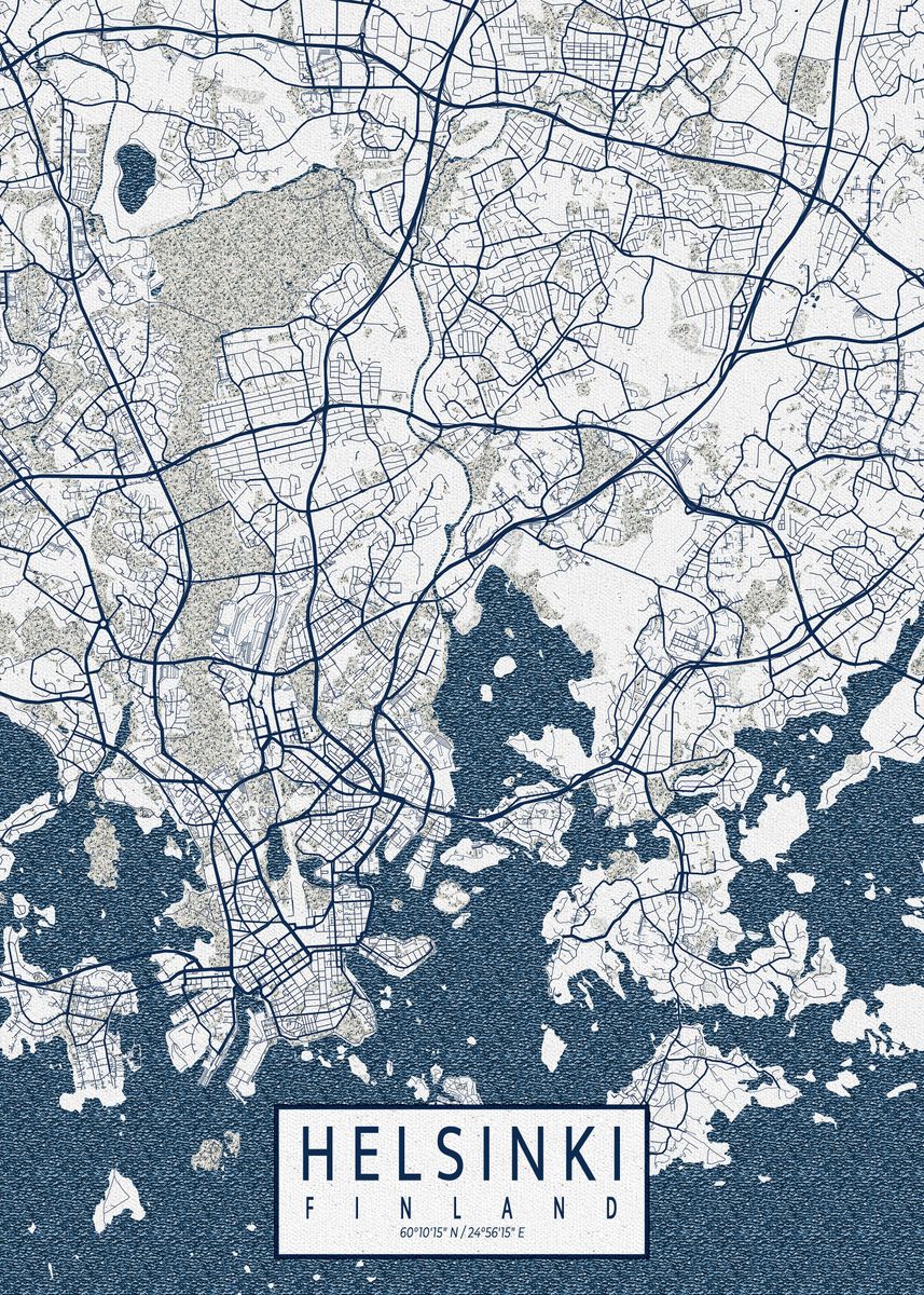 'Helsinki City Map Coastal' Poster, picture, metal print, paint by ...