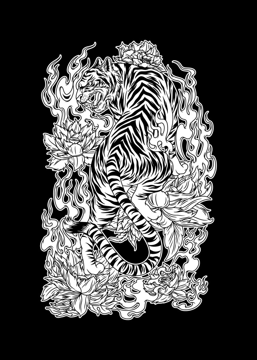 'Tiger Illustration BnW' Poster, picture, metal print, paint by hendra ...