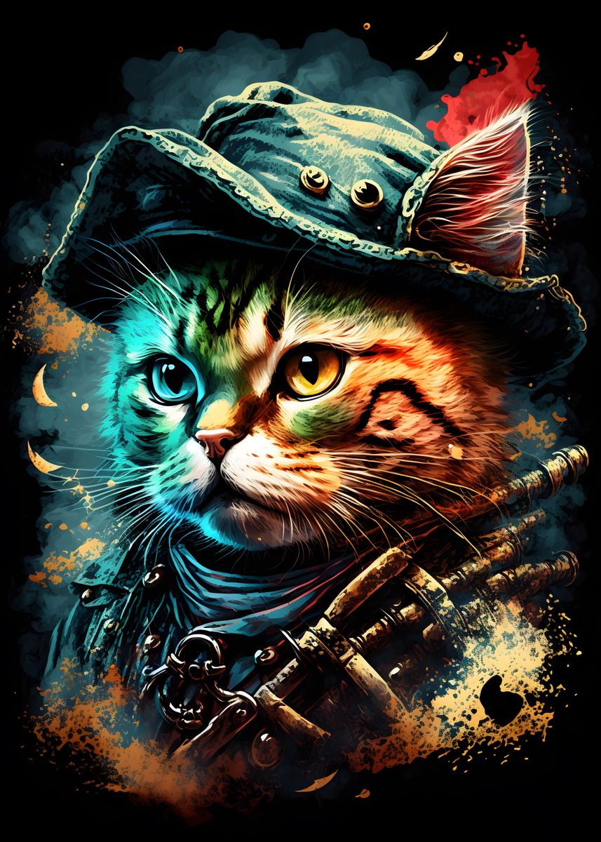 'Pirate Cat Portrait' Poster, picture, metal print, paint by Chris ...