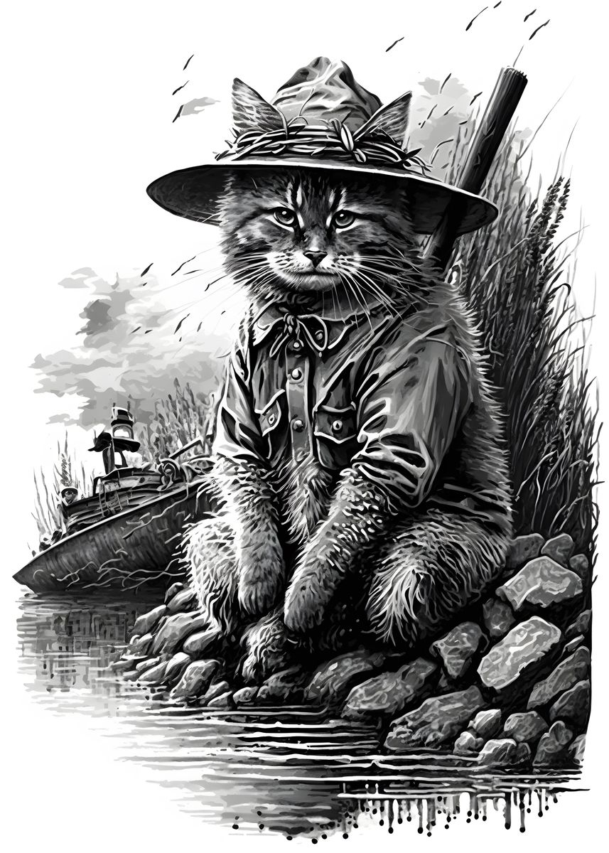 'Fisherman Cat Portrait' Poster by Chris Nolan | Displate
