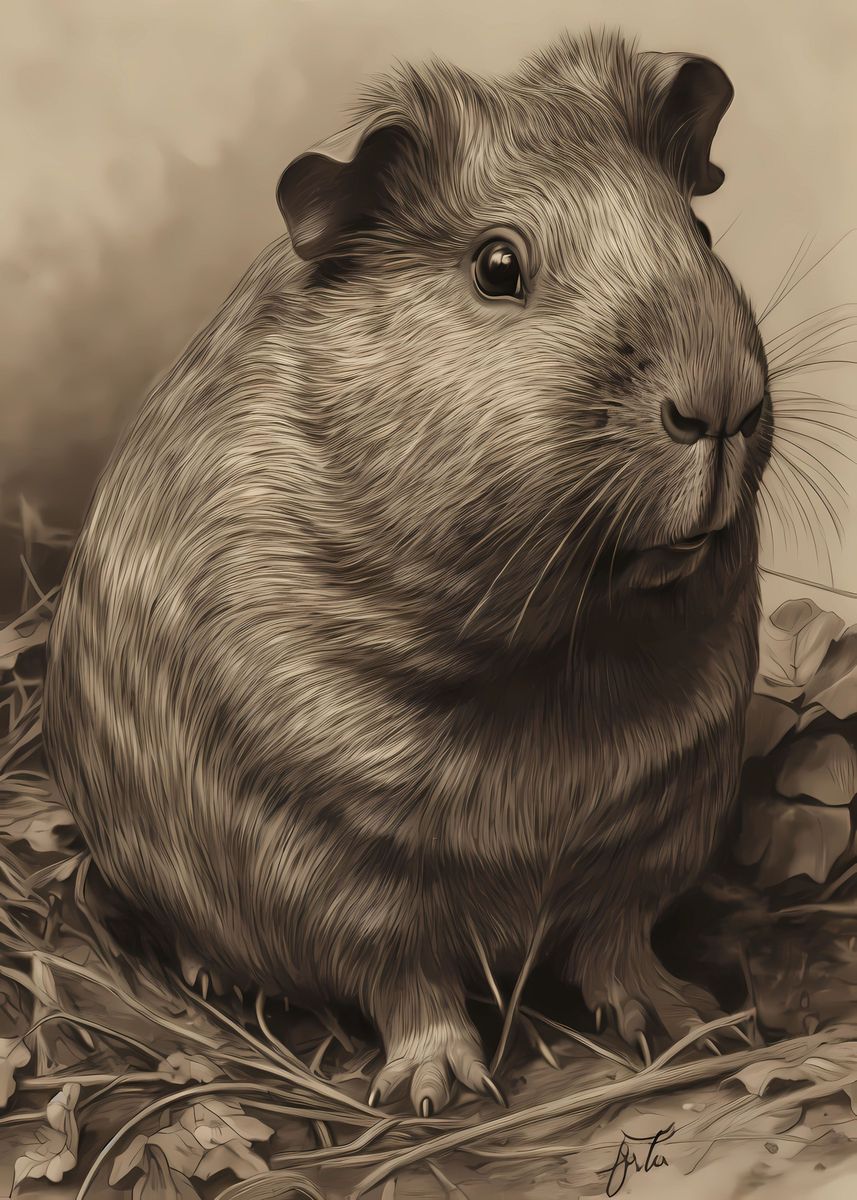 'Guinea Pig Pencil Drawing' Poster by Frank Hirschle | Displate